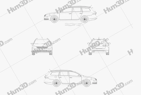 Volkswagen Passat blueprints Download in PNG - 3DModels.org