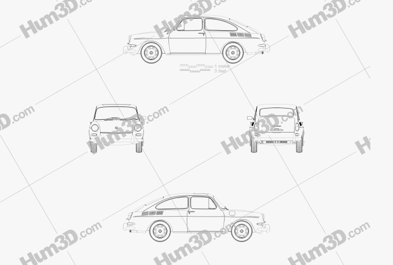 Volkswagen Type 3 (1600) fastback 1965 Blueprint - 3DModels.org