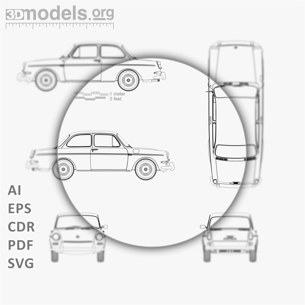 Volkswagen 1500 (Type 3) notchback 1961 Vector Blueprint - 3DModels.org