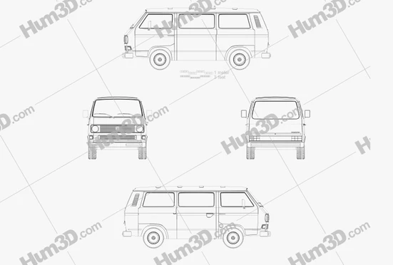 Volkswagen Transporter blueprints Download in PNG - 3DModels.org