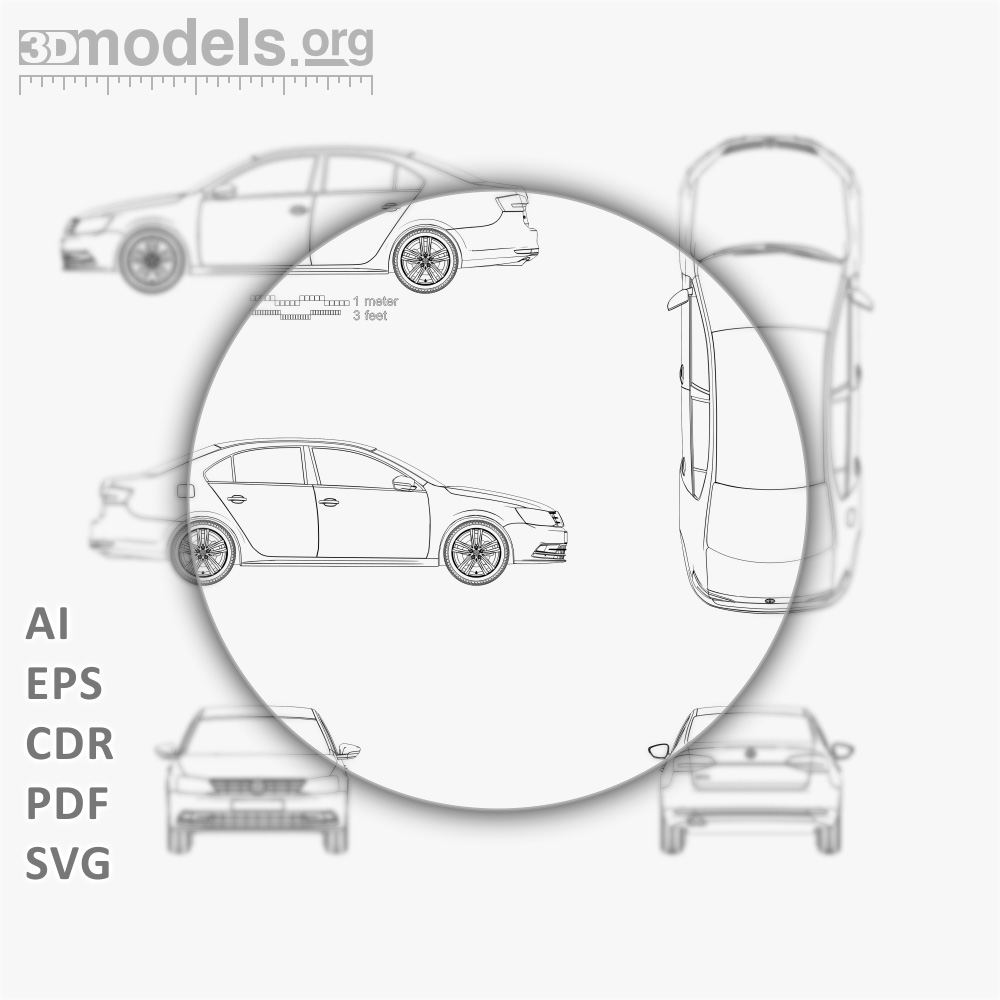 Volkswagen Jetta 2018 Vector Blueprint - 3DModels.org