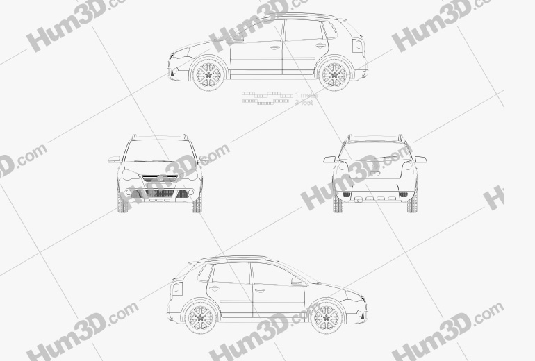 Volkswagen Cross Polo 2009 Blueprint - 3DModels.org