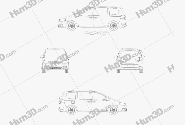 Volkswagen Sharan 2019 Blueprint - 3DModels.org