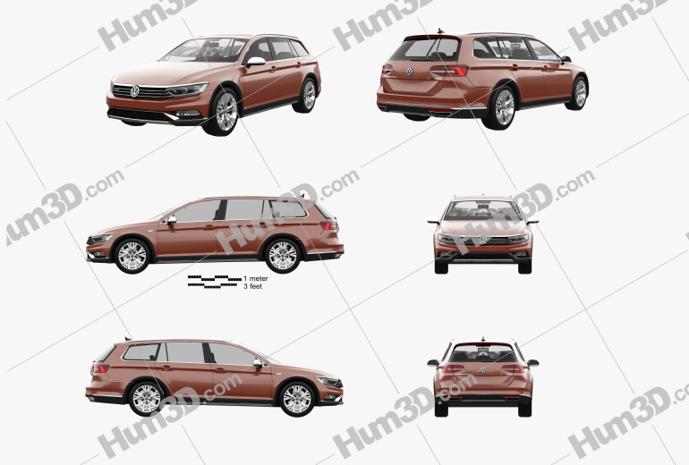 Volkswagen Passat (B8) Alltrack 2019 Blueprint Template - 3DModels.org