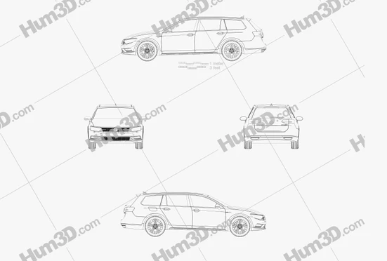 Volkswagen Passat blueprints Download in PNG - 3DModels.org