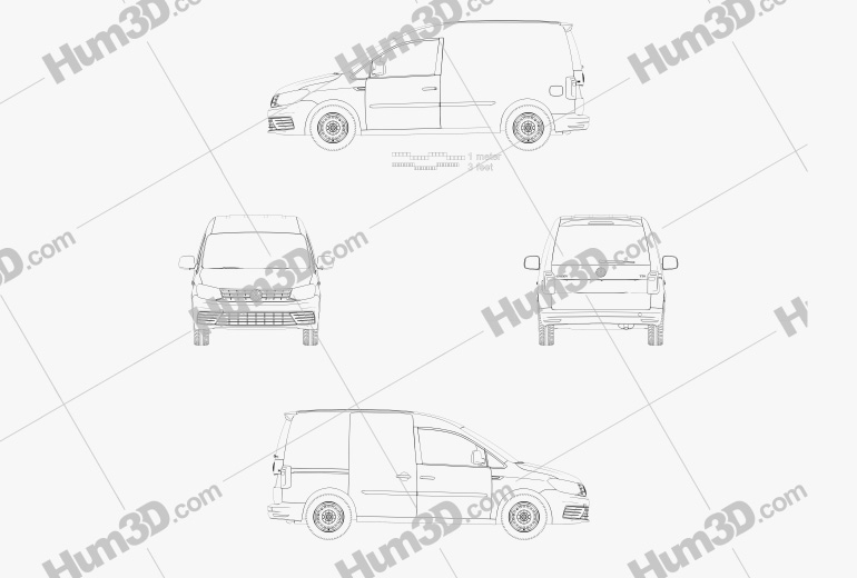 Volkswagen Caddy Panel Van 2018 Blueprint - 3DModels.org