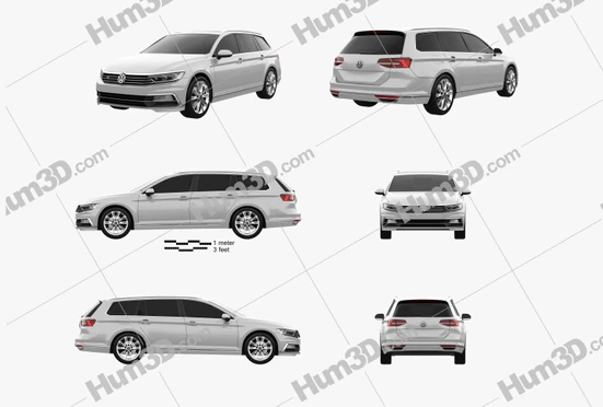 Volkswagen Passat blueprints Download in PNG - 3DModels.org