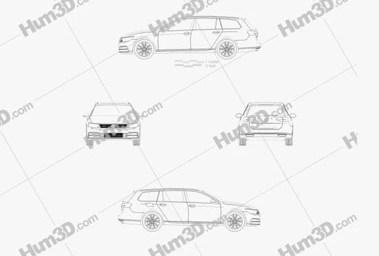 Volkswagen Passat blueprints Download in PNG - 3DModels.org