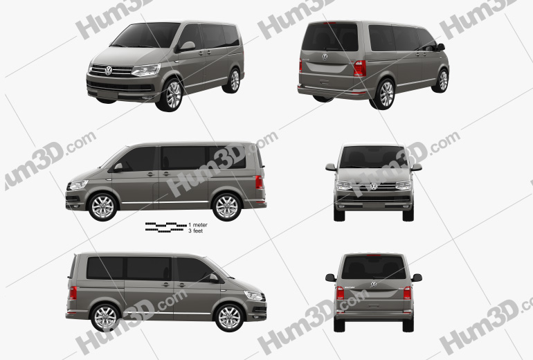 Volkswagen Transporter (T6) Multivan 2019 Blueprint Template - 3DModels.org