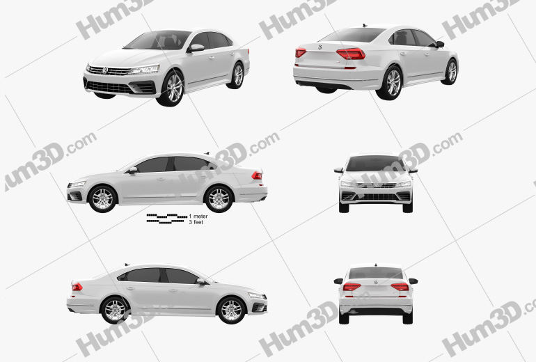 Volkswagen Passat (NMS) R-Line 2019 Blueprint Template - 3DModels.org