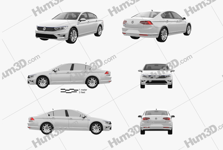 Volkswagen Passat (B8) sedan GTE 2018 Blueprint Template - 3DModels.org