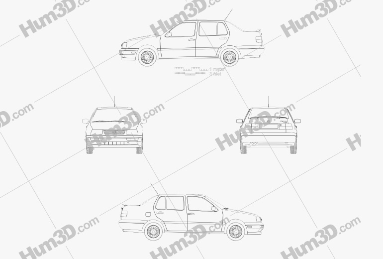 Volkswagen Jetta 1998 Blueprint - 3DModels.org