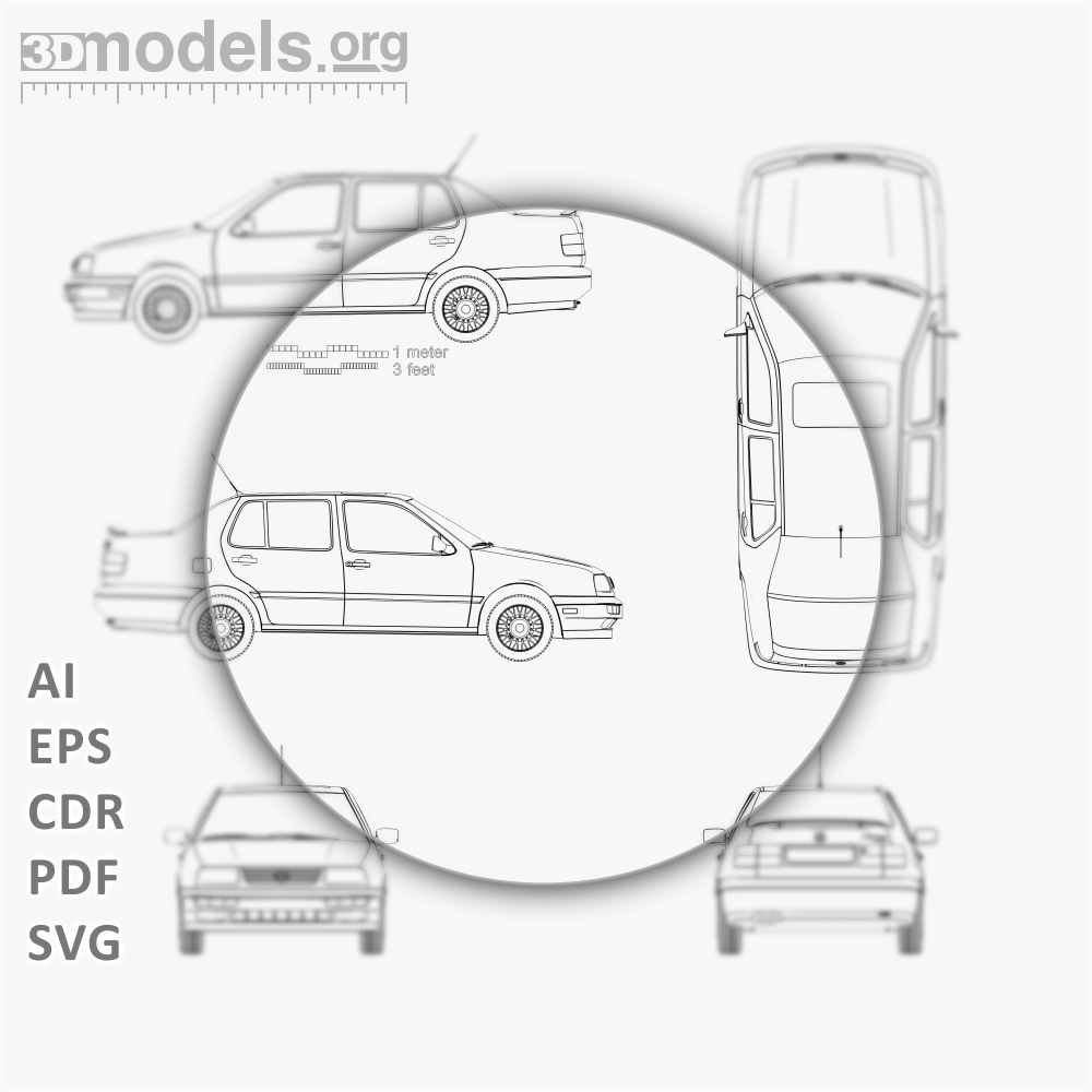 Volkswagen Jetta 1998 Vector Blueprint - 3DModels.org