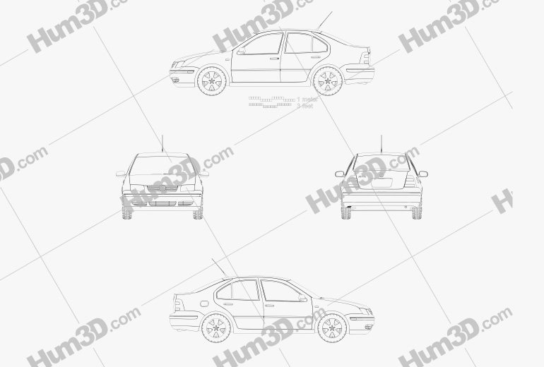 Volkswagen Jetta sedan 2005 Blueprint - 3DModels.org