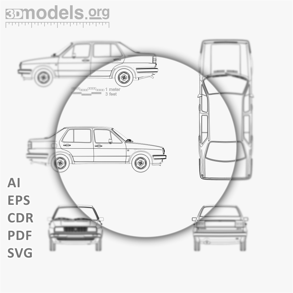 Volkswagen Jetta 1984 Vector Blueprint - 3DModels.org