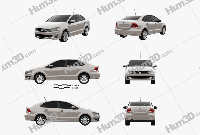 Volkswagen Vento 2019 Blueprint Template - 3DModels.org