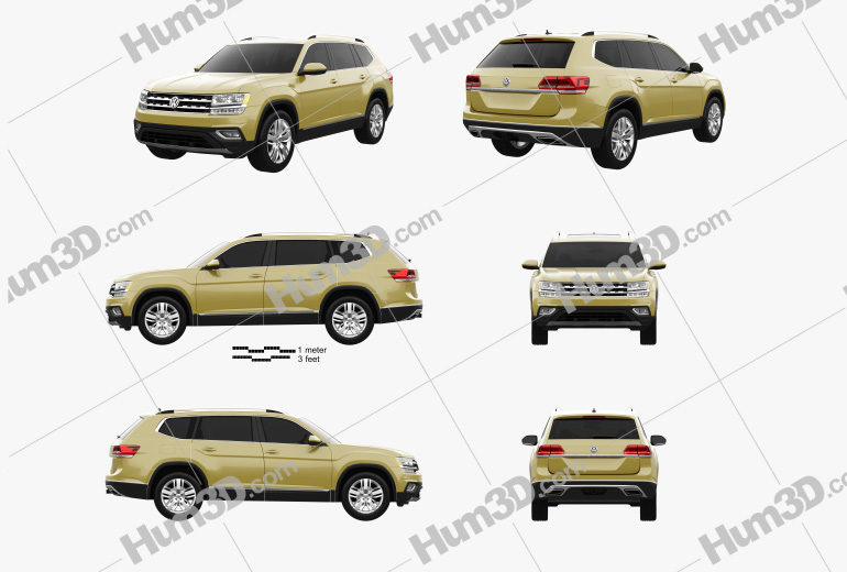 Volkswagen Atlas SEL 2021 Blueprint Template - 3DModels.org