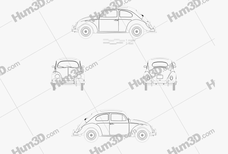 Volkswagen Beetle Herbie the Love Bug Blueprint - 3DModels.org