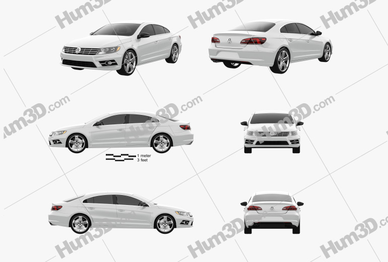 Volkswagen CC R-Line 2016 Blueprint Template - 3DModels.org