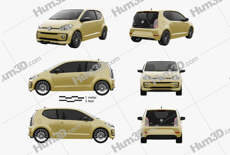 Volkswagen Up Style 3-door 2020 Blueprint Template - 3DModels.org