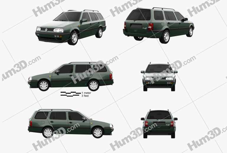 Volkswagen Golf Variant 1996 Blueprint Template - 3DModels.org