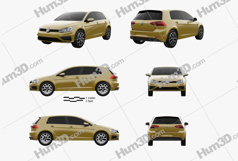 Volkswagen Golf R-Line 2018 Blueprint Template - 3DModels.org