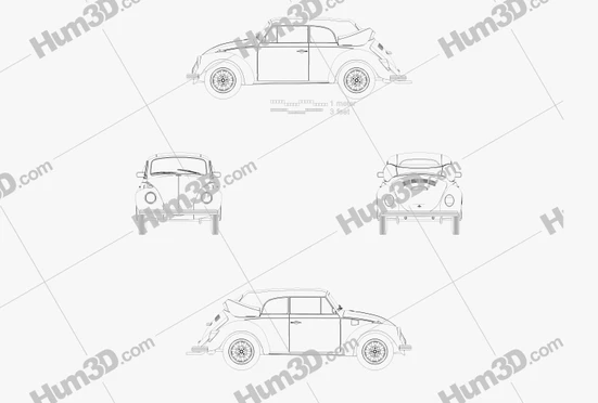Volkswagen Beetle blueprints Download in PNG - 3DModels.org