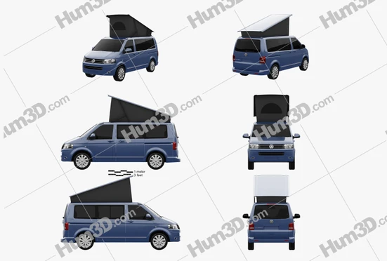 Volkswagen Transporter blueprints Download in PNG - 3DModels.org