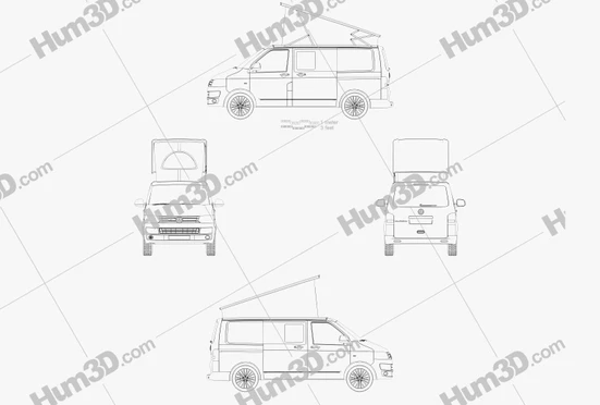 Volkswagen Transporter blueprints Download in PNG - 3DModels.org