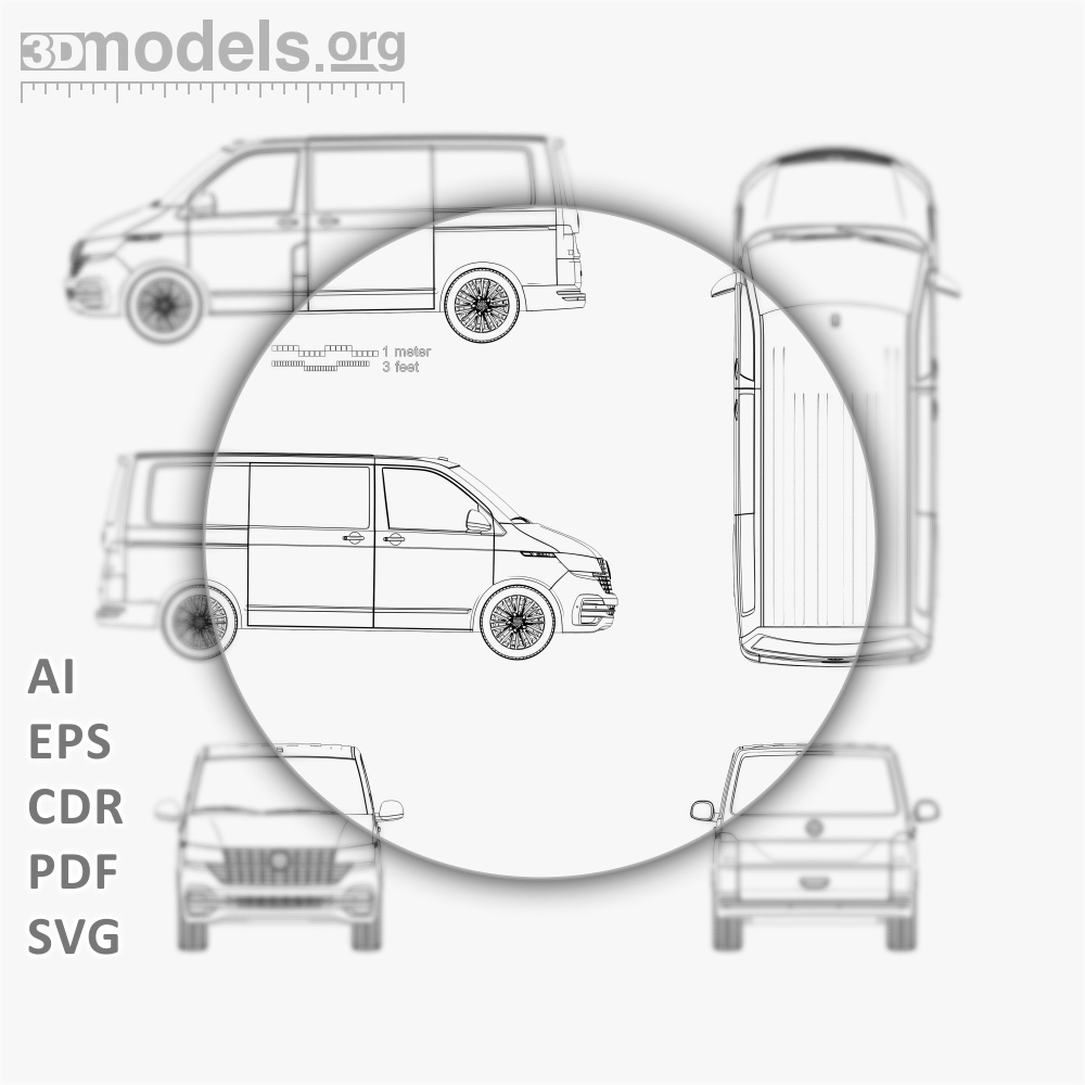 Volkswagen Transporter Multivan Bulli 2022 Vector Blueprint - 3DModels.org