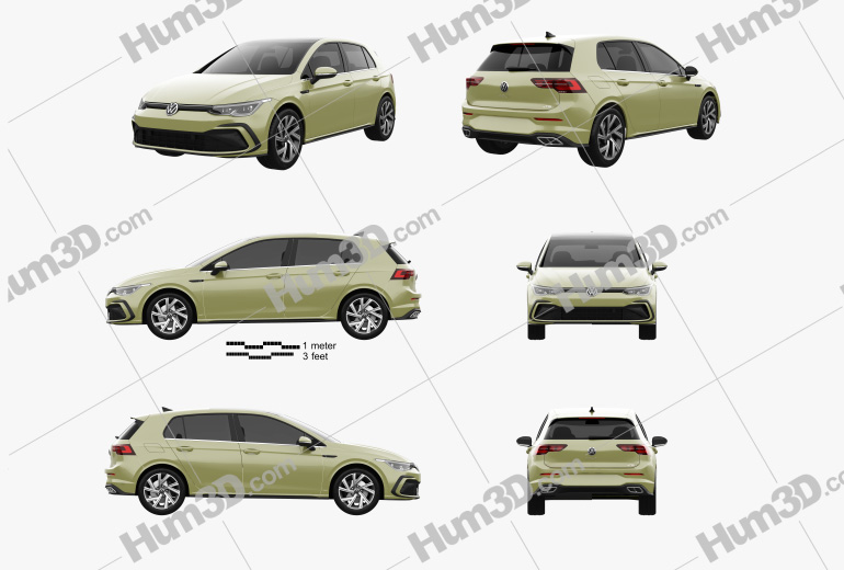 Volkswagen Golf R-Line 5-door hatchback 2022 Blueprint Template ...