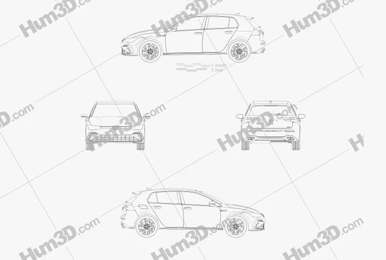 Volkswagen Golf blueprints Download in PNG - 3DModels.org