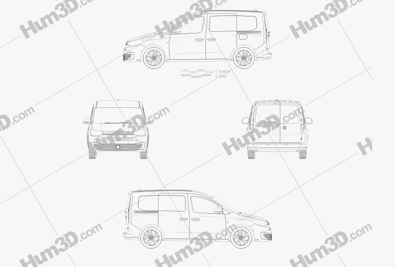 Volkswagen Caddy Panel Van 2022 Blueprint - 3DModels.org