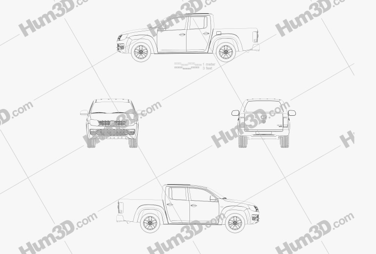 Volkswagen Amarok Crew Cab 2021 Blueprint - 3DModels.org