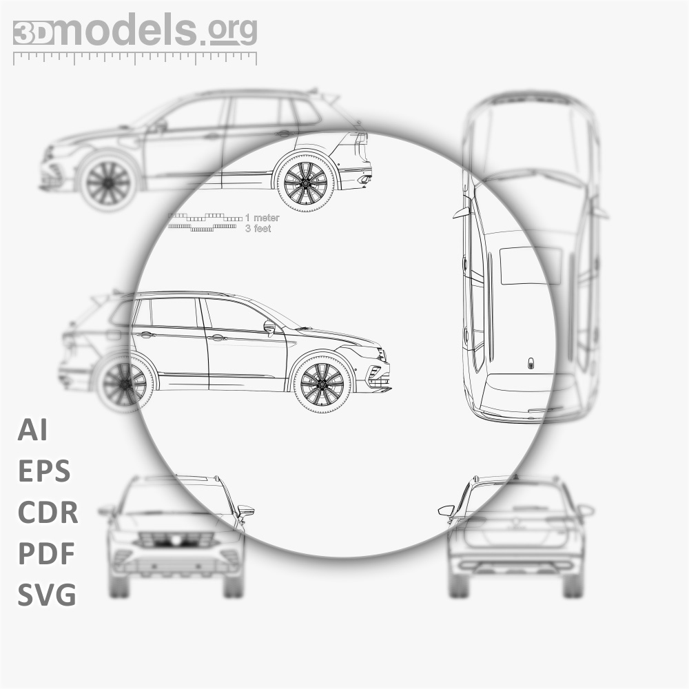 Volkswagen Tiguan eHybrid 2023 Vector Blueprint - 3DModels.org