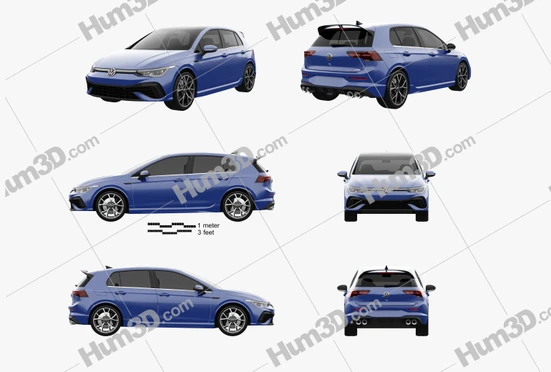 Volkswagen Golf blueprints Download in PNG - 3DModels.org