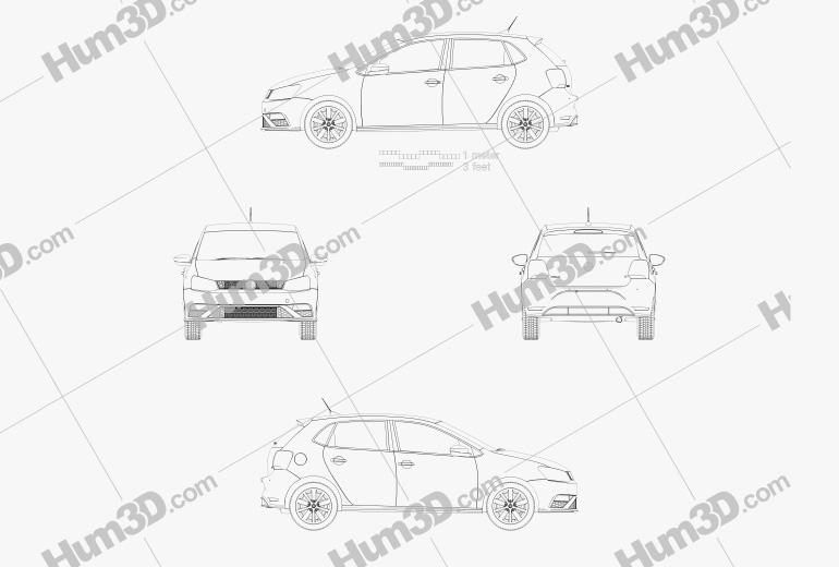 Volkswagen Polo 5-door hatchback 2019 Blueprint - 3DModels.org