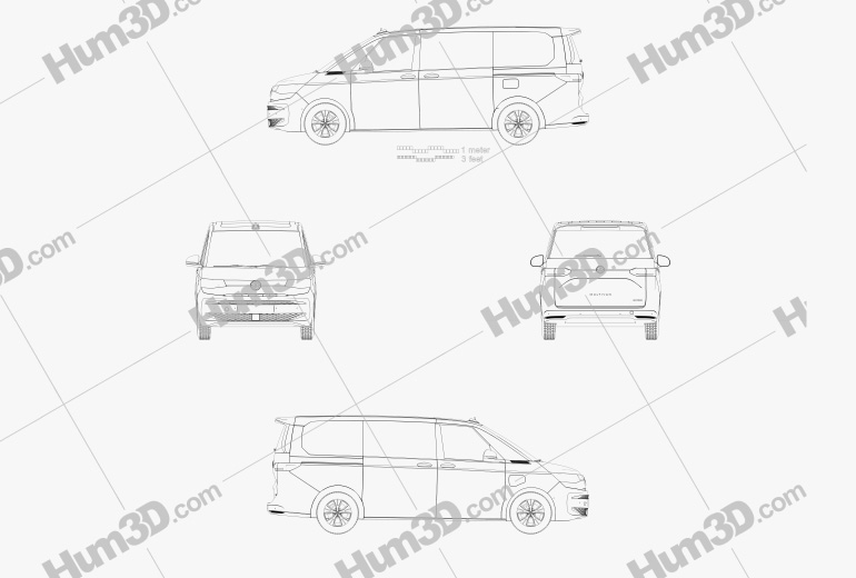 Volkswagen Transporter Multivan LWB 2021 Чертеж - 3DModels.org