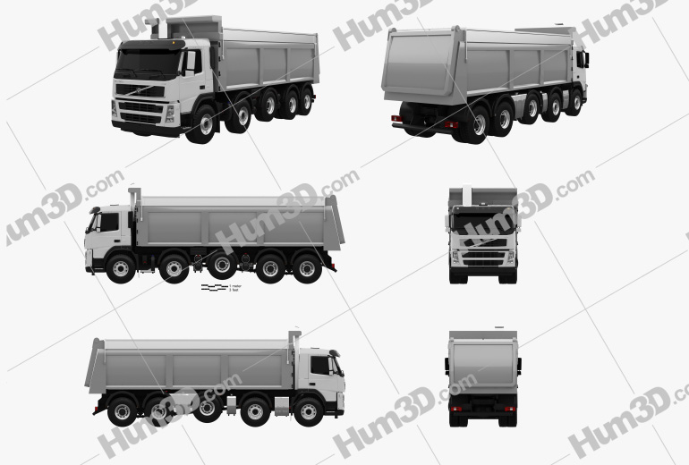 Volvo FM Truck 10×4 Dumper Truck 2009 Blueprint Template - 3DModels.org