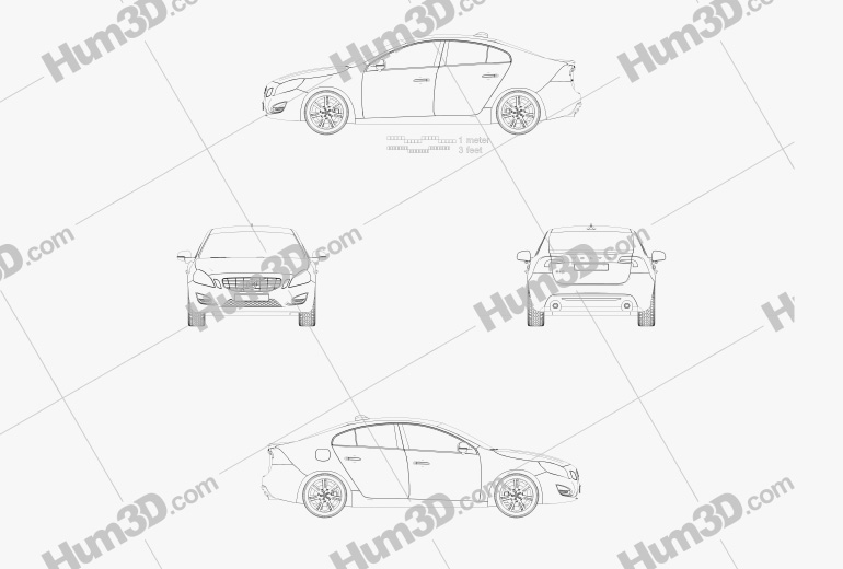 Volvo S60 2011 테크니컬 드로잉 - 3DModels.org
