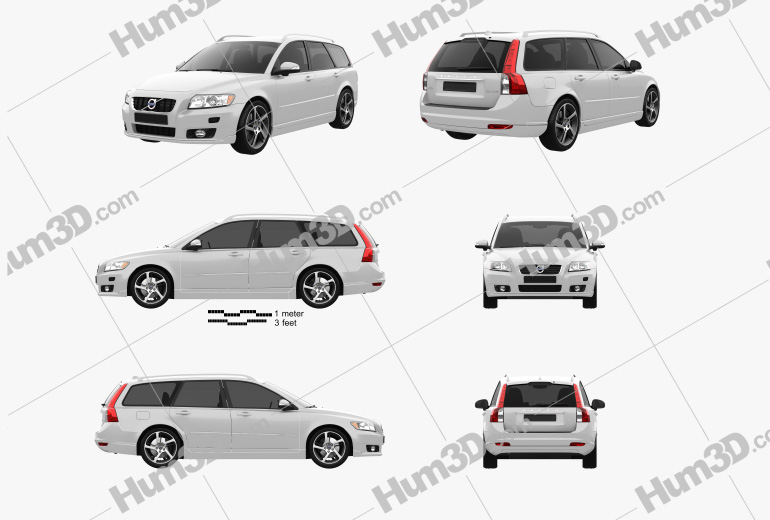 Volvo V50 Classic 2014 Blueprint Template - 3DModels.org