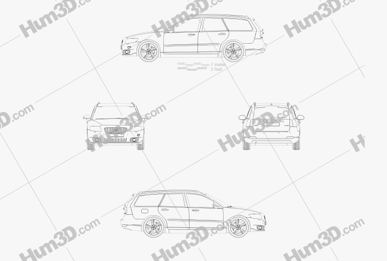 Volvo V50 Classic 2014 Blueprint - 3DModels.org