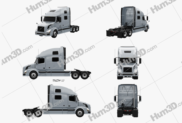 Volvo VNL Tractor Truck 2014 Blueprint Template - 3DModels.org