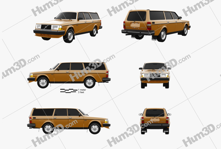 Volvo 245 wagon 1993 Blueprint Template - 3DModels.org