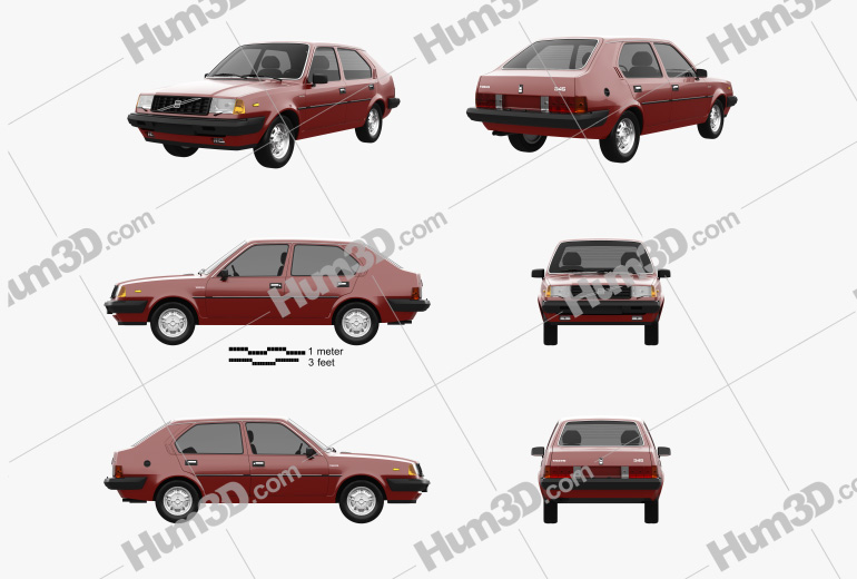 Volvo 345 5-door 1991 Blueprint Template - 3DModels.org