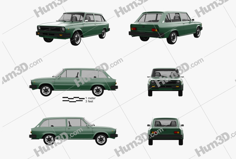 Volvo 66 DL Kombi 1975 Blueprint Template - 3DModels.org
