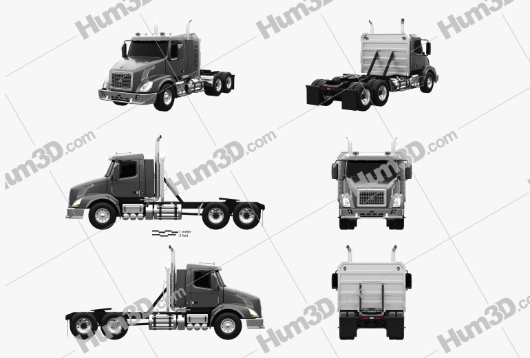 Volvo VNX 300 Tractor Truck 2017 Blueprint Template - 3DModels.org
