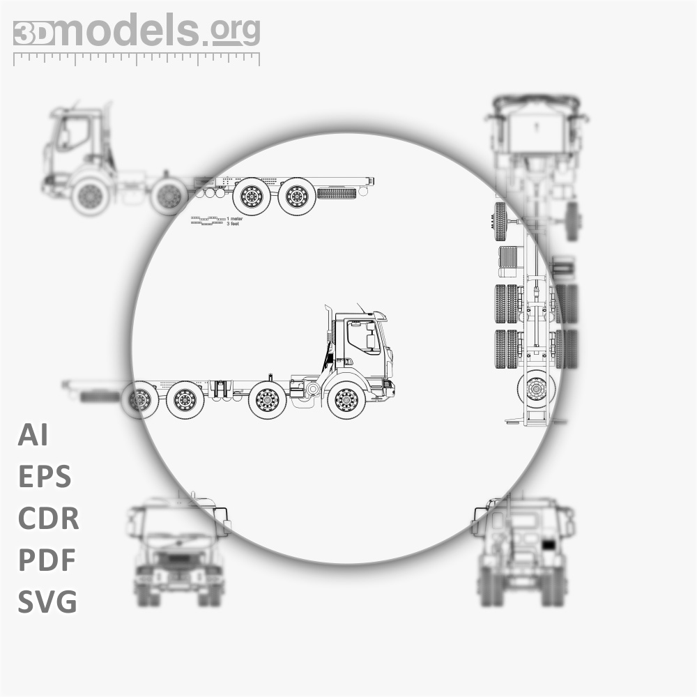 Volvo VM 270 Xe Tải Khung Gầm 4 Trục 2017 Bản Vẽ Vector - 3DModels.org
