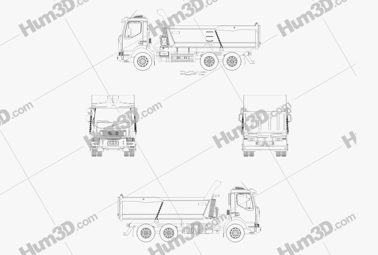 Volvo VM 330 Tipper Truck 3 ejes 2017 Blueprint - 3DModels.org