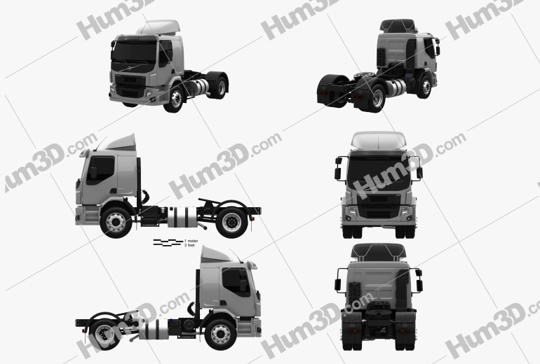 Volvo VM 330 Tractor Truck 3-axle 2017 Blueprint Template - 3DModels.org